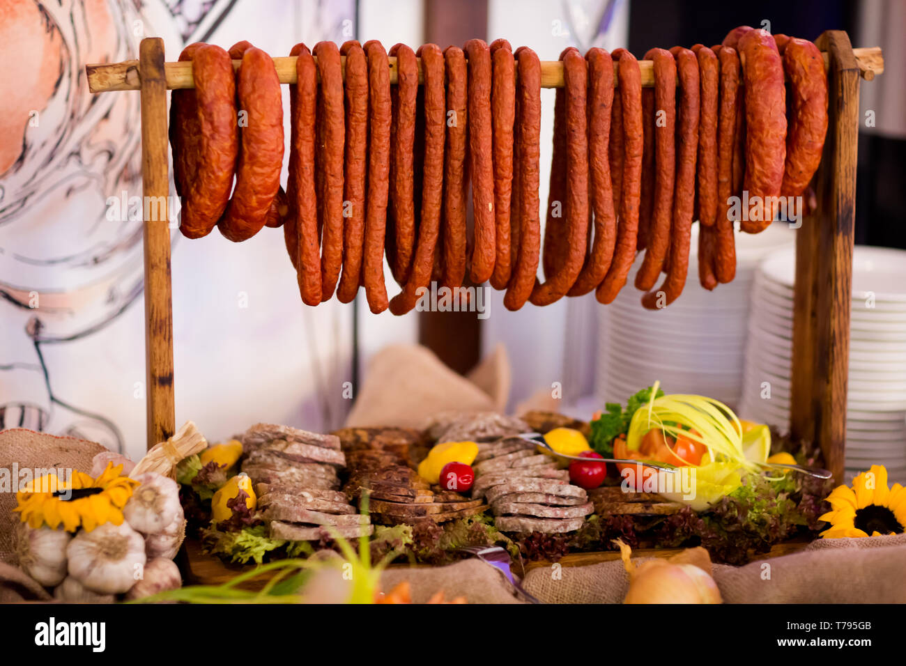 Reception buffet tables with regional food from Poland. Luxury concept ...