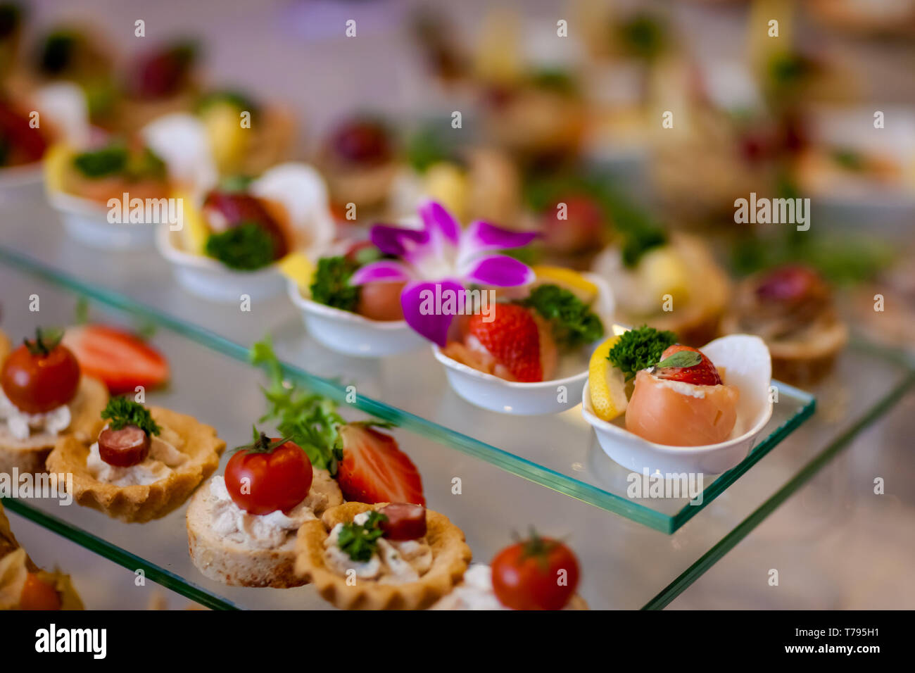 Reception buffet tables with regional food from Poland. Luxury concept ...