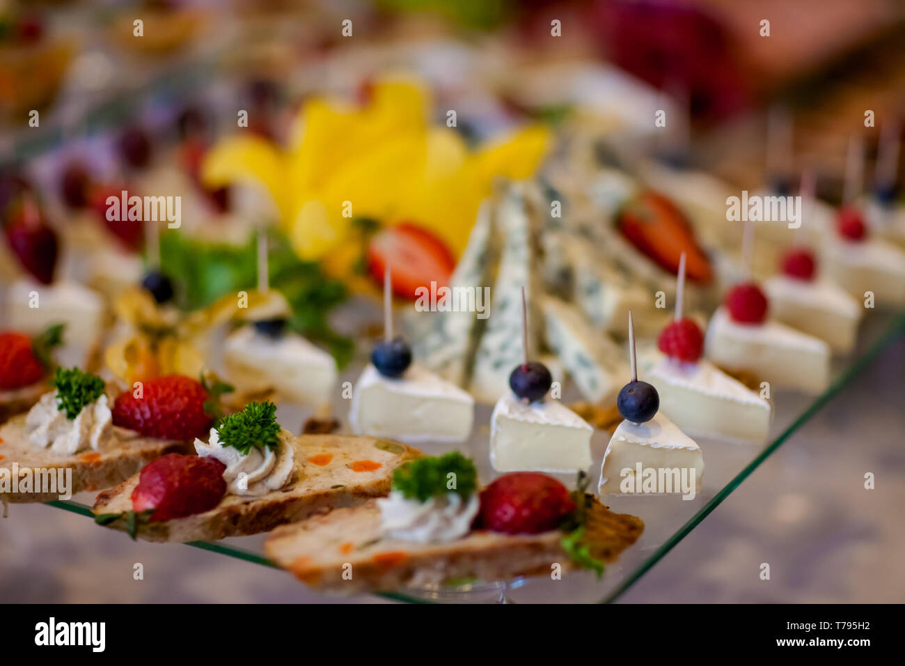 Reception buffet tables with regional food from Poland. Luxury concept ...