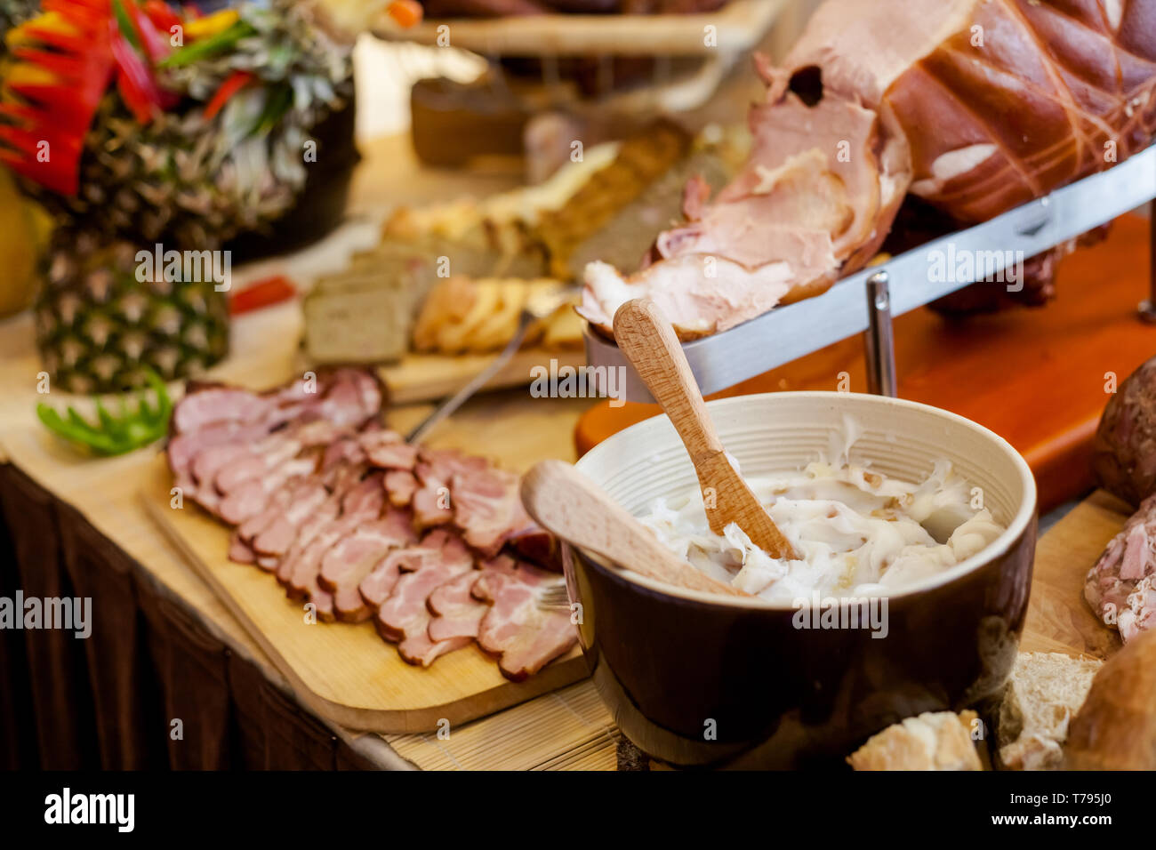 Reception buffet tables with regional food from Poland. Luxury concept ...
