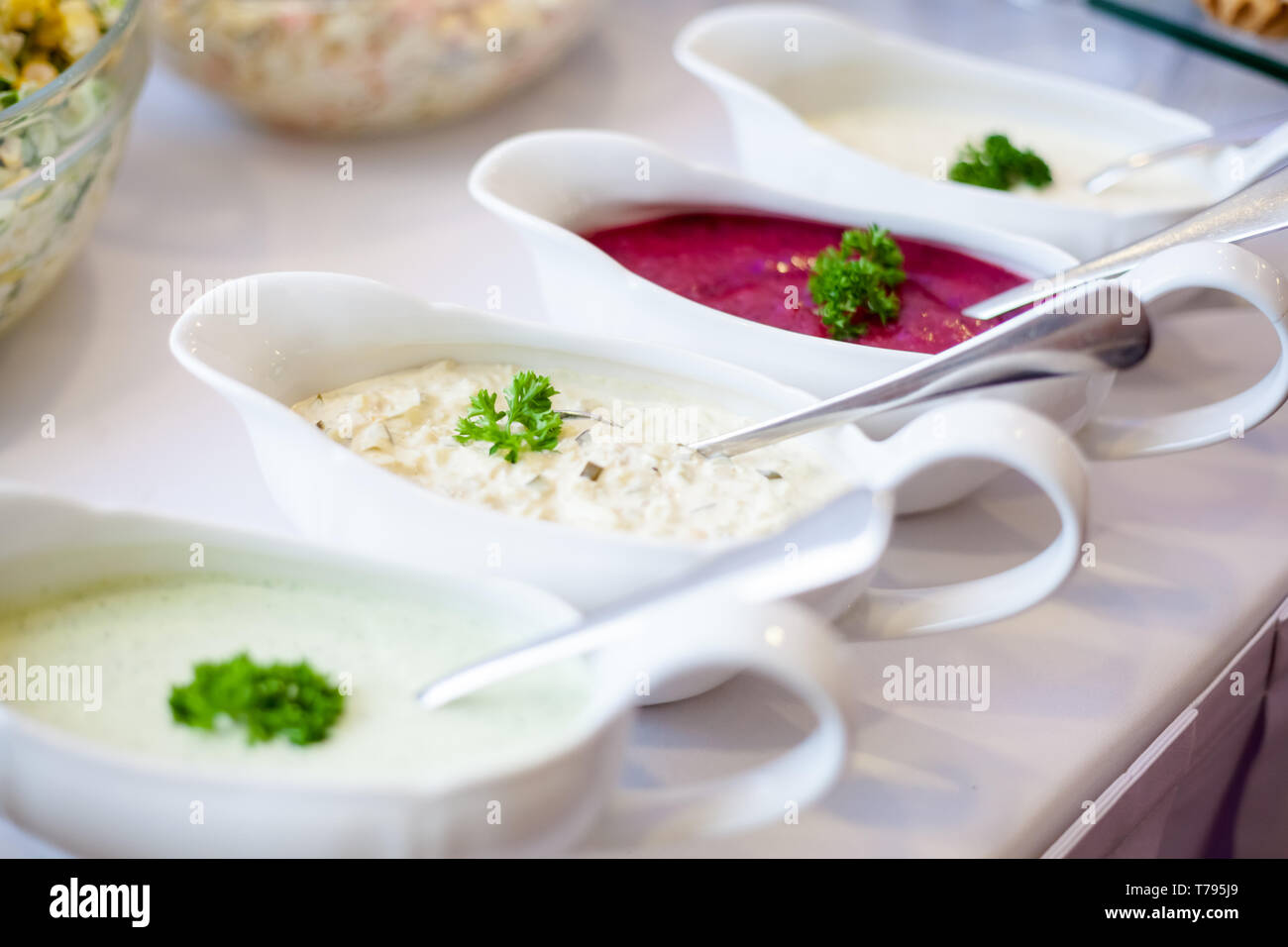 Reception buffet tables with regional food from Poland. Luxury concept ...