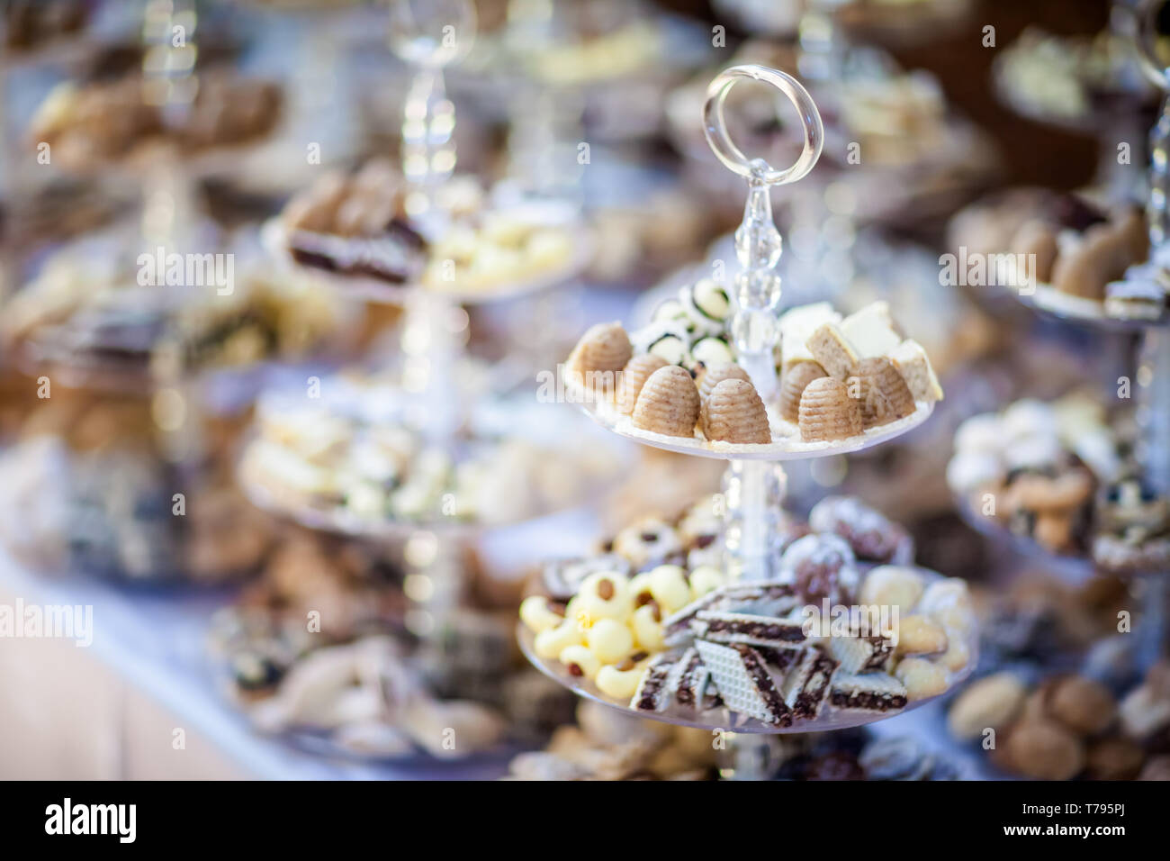 Reception tableswith tasty sweets, cakes etc ready for wedding - Bride ...