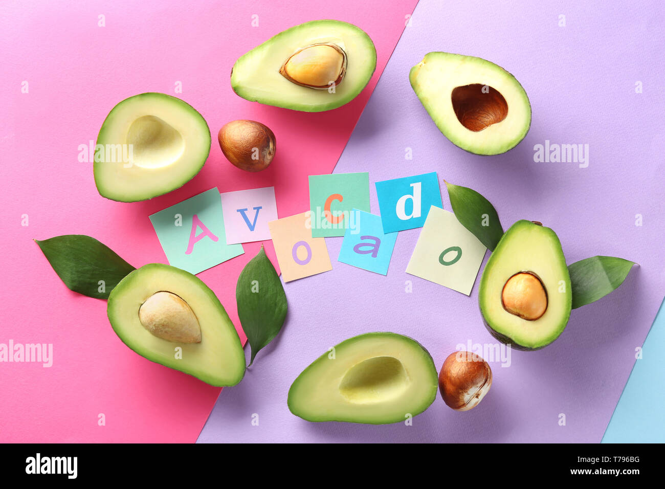 Composition with word AVOCADO color background Stock Photo - Alamy