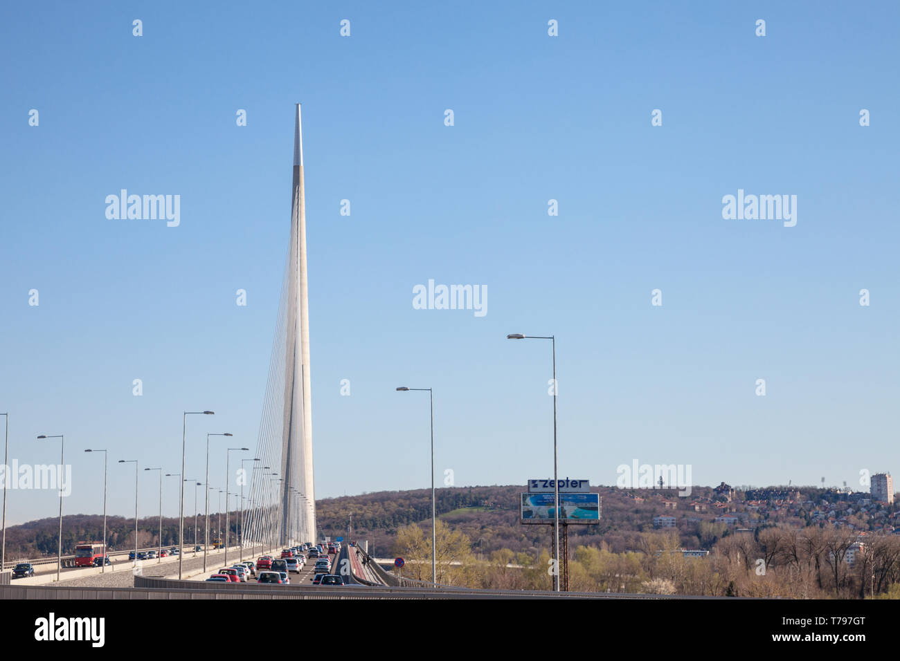 BELGRADE, SERBIA - APRIL 2, 2018: Heavy traffic on a Belgrade motorway ...