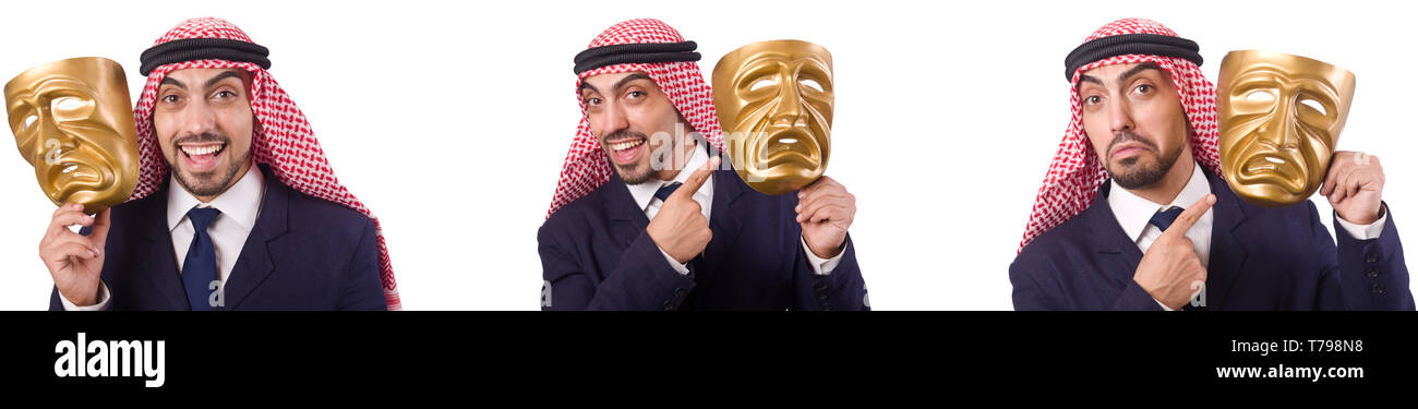 Arab man with mask isolated on white Stock Photo - Alamy