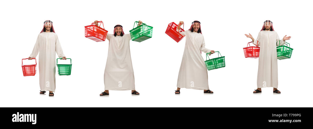 Arab man doing shopping isolated on white Stock Photo - Alamy