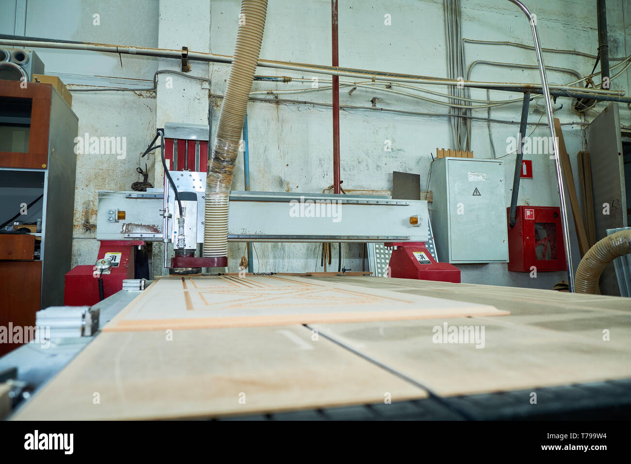 wood door milling, interior doors production 4k Stock Photo - Alamy