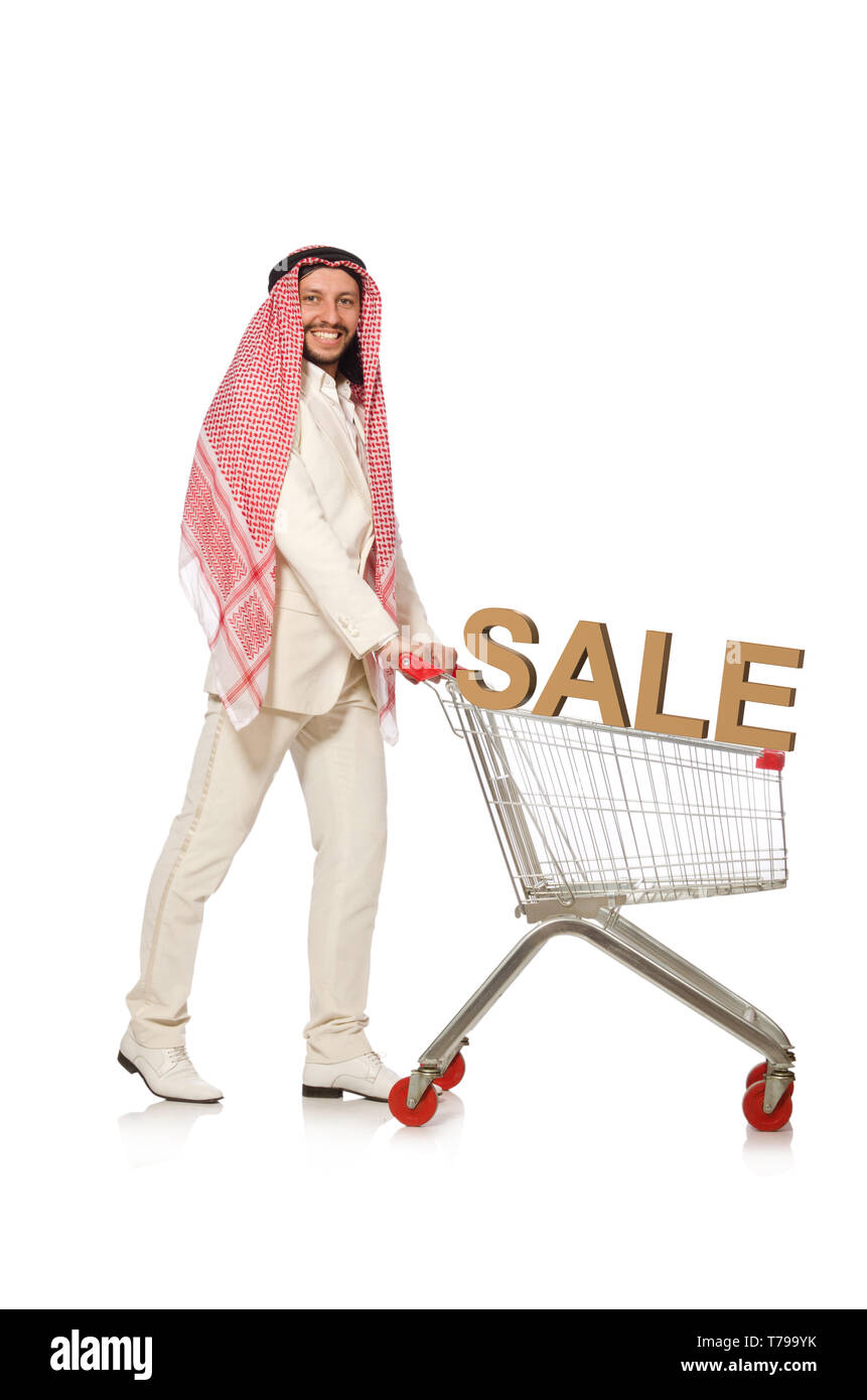 Arab man doing shopping isolated on white Stock Photo - Alamy