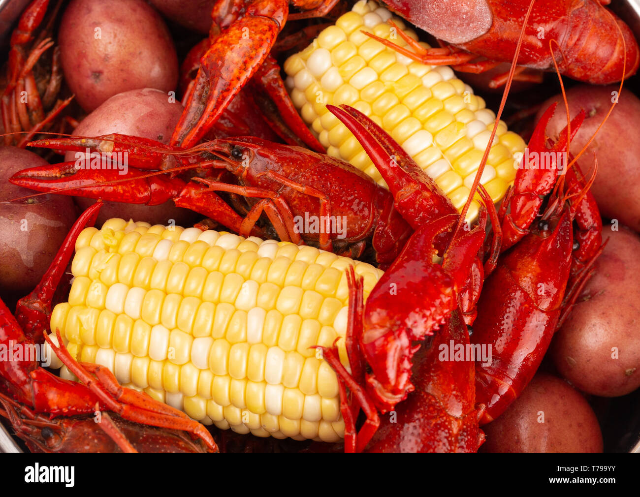 Crawfish Boil with Corn on the Cob and Potatoes Stock Photo - Alamy