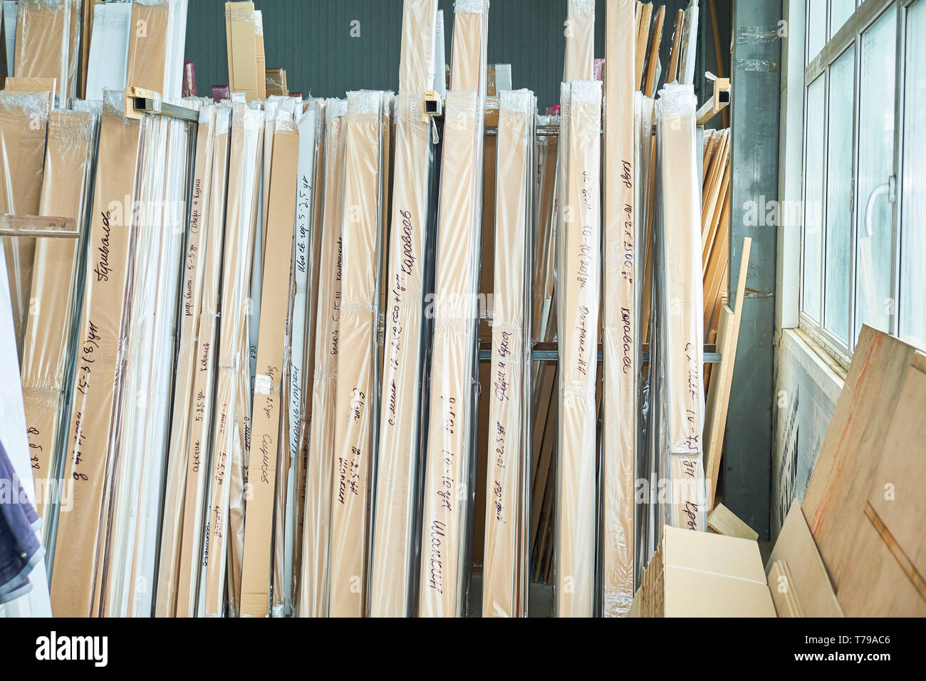 warehouse of finished and packed doors, production of interior and ...