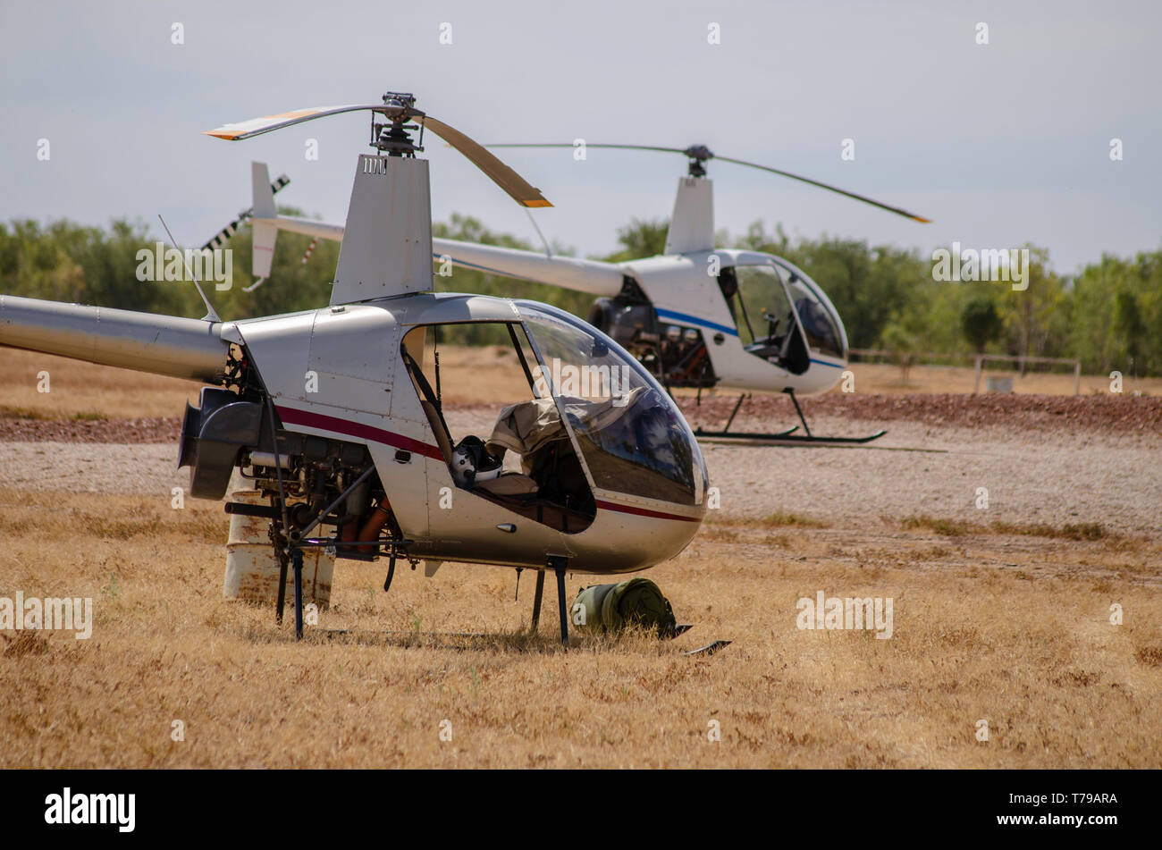 Helicopters ready for the muster on a cattle station Stock Photo - Alamy