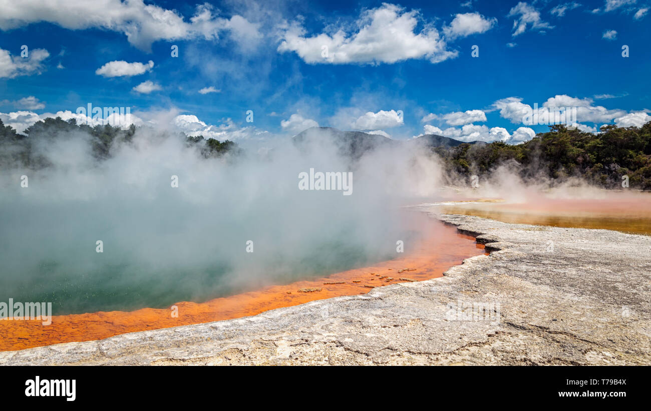 Famous thermal lake Champagne Pool in Wai-O-Tapu thermanl wonderland in ...