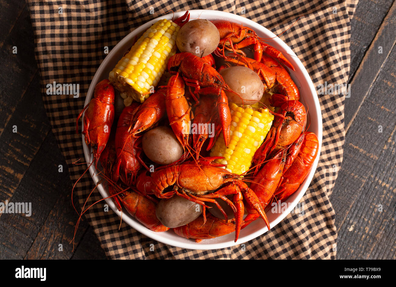 Crawfish Boil with Corn on the Cob and Potatoes Stock Photo - Alamy