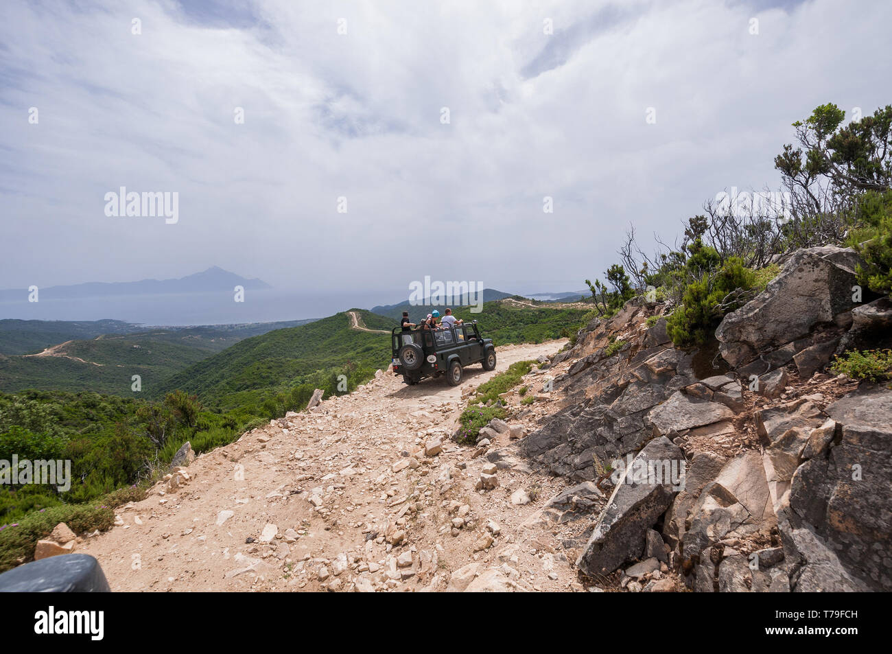 Sithonia, Chalkidiki, Greece - June 27, 2014: Offroad car Land Rover ...