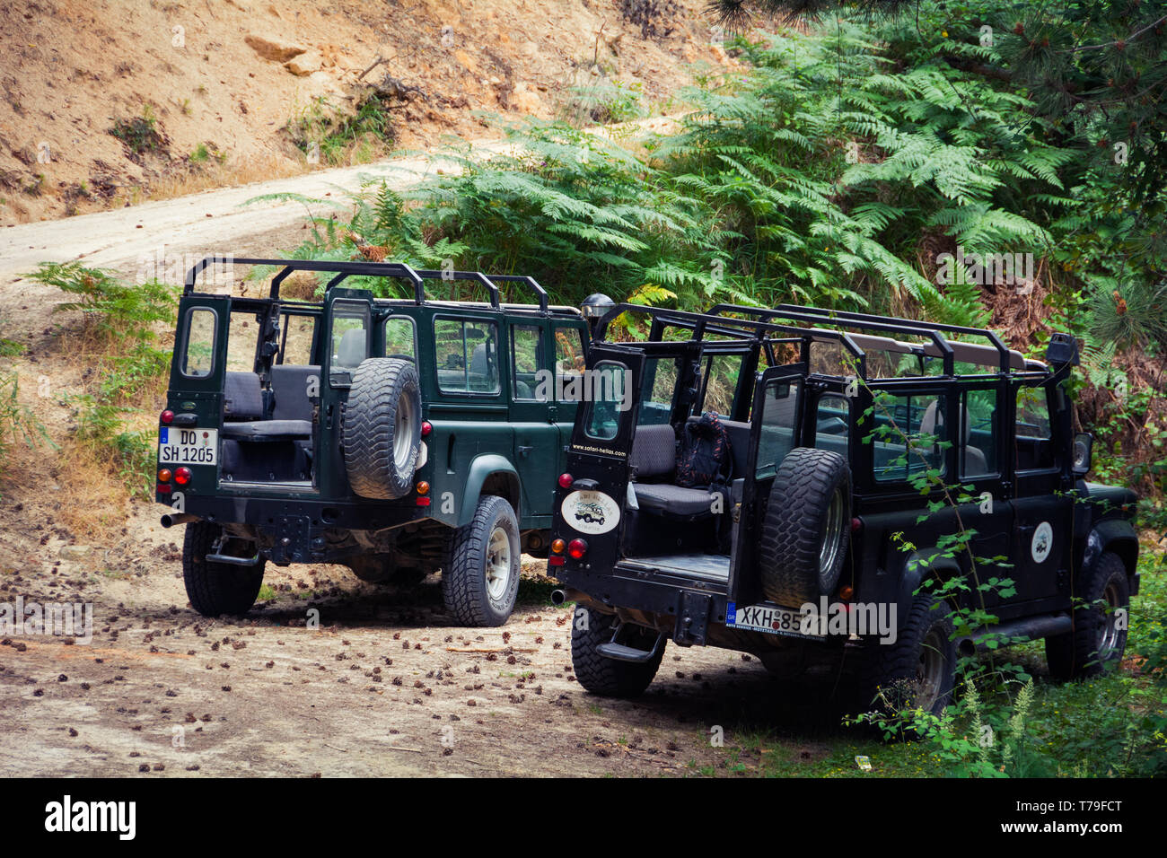 Sithonia, Chalkidiki, Greece - June 27, 2014: Offroad car Land Rover ...