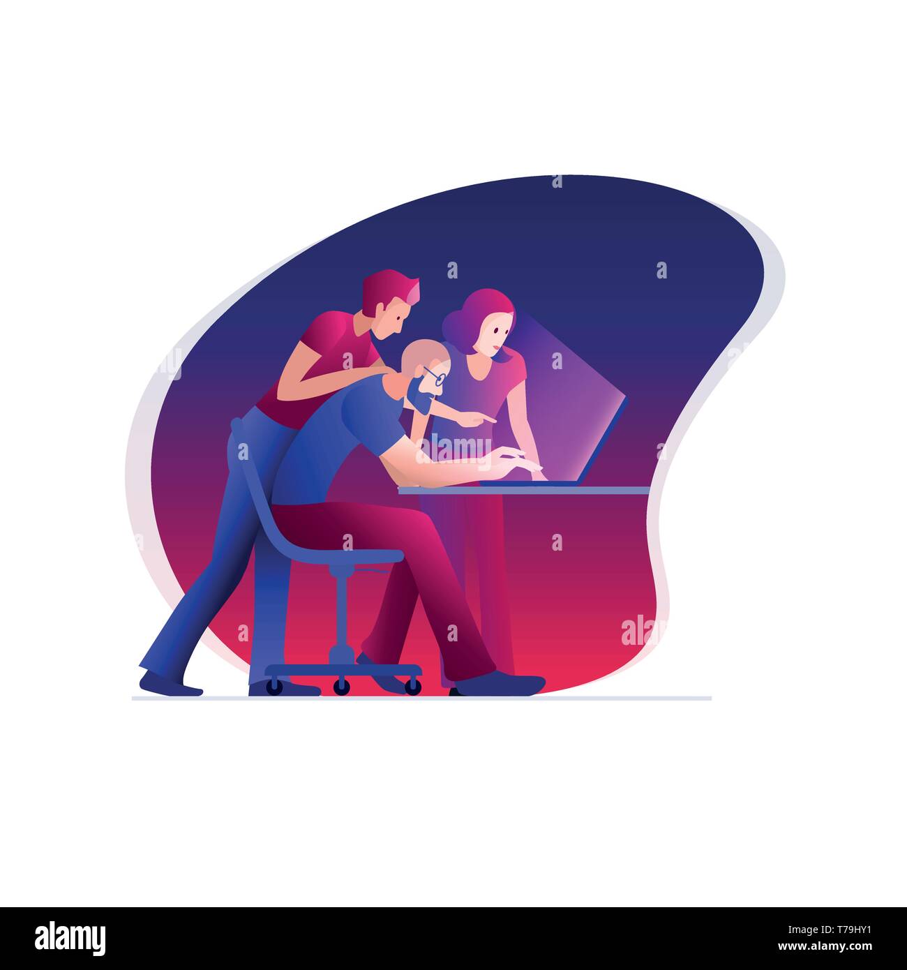 Three person working on a project. Vector concept illustration Stock ...