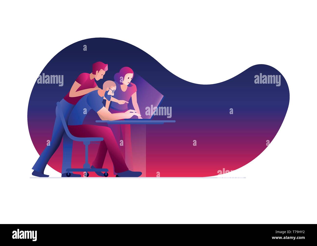 Three person working on a project. Vector concept illustration Stock ...