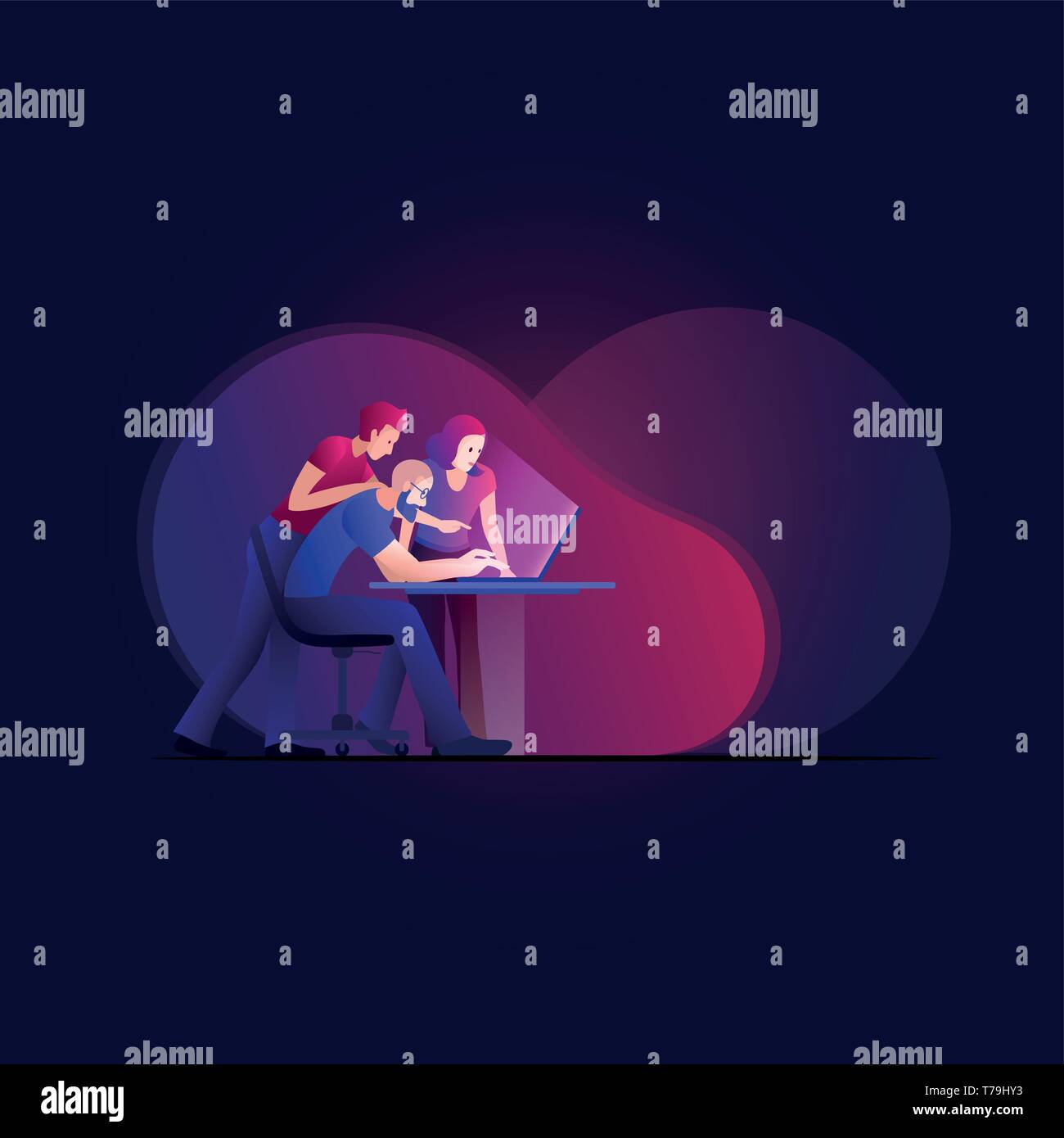 Three person working on a project. Vector concept illustration Stock ...