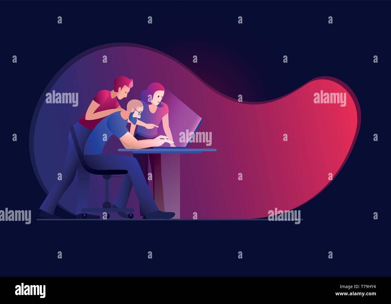 Three person working on a project. Vector concept illustration Stock ...