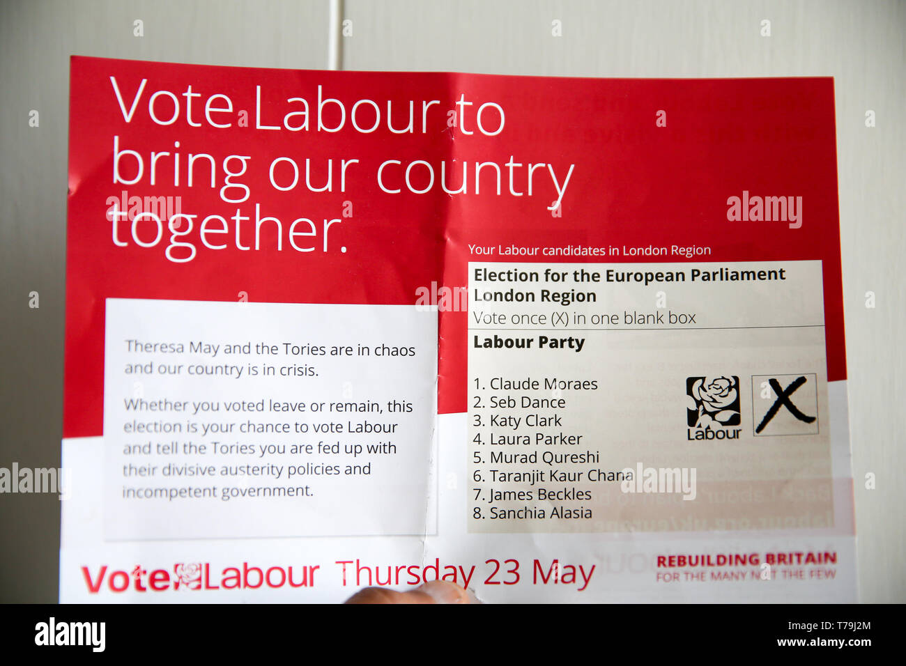 Labour Party EU election campaign leaflet arrive. The European ...
