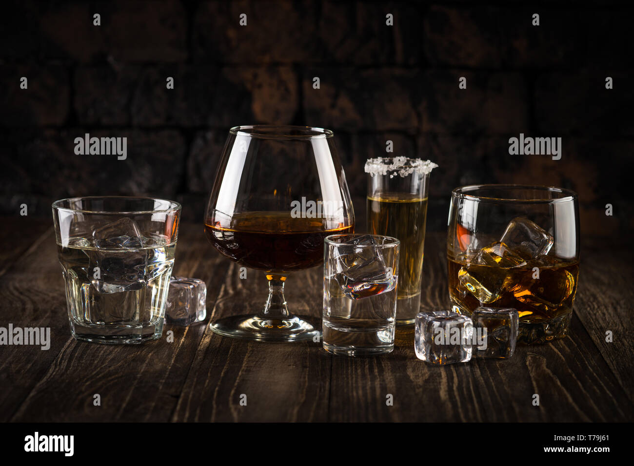 Strong alcohol drinks - whiskey, cognac, vodka, rum, tequila Stock ...