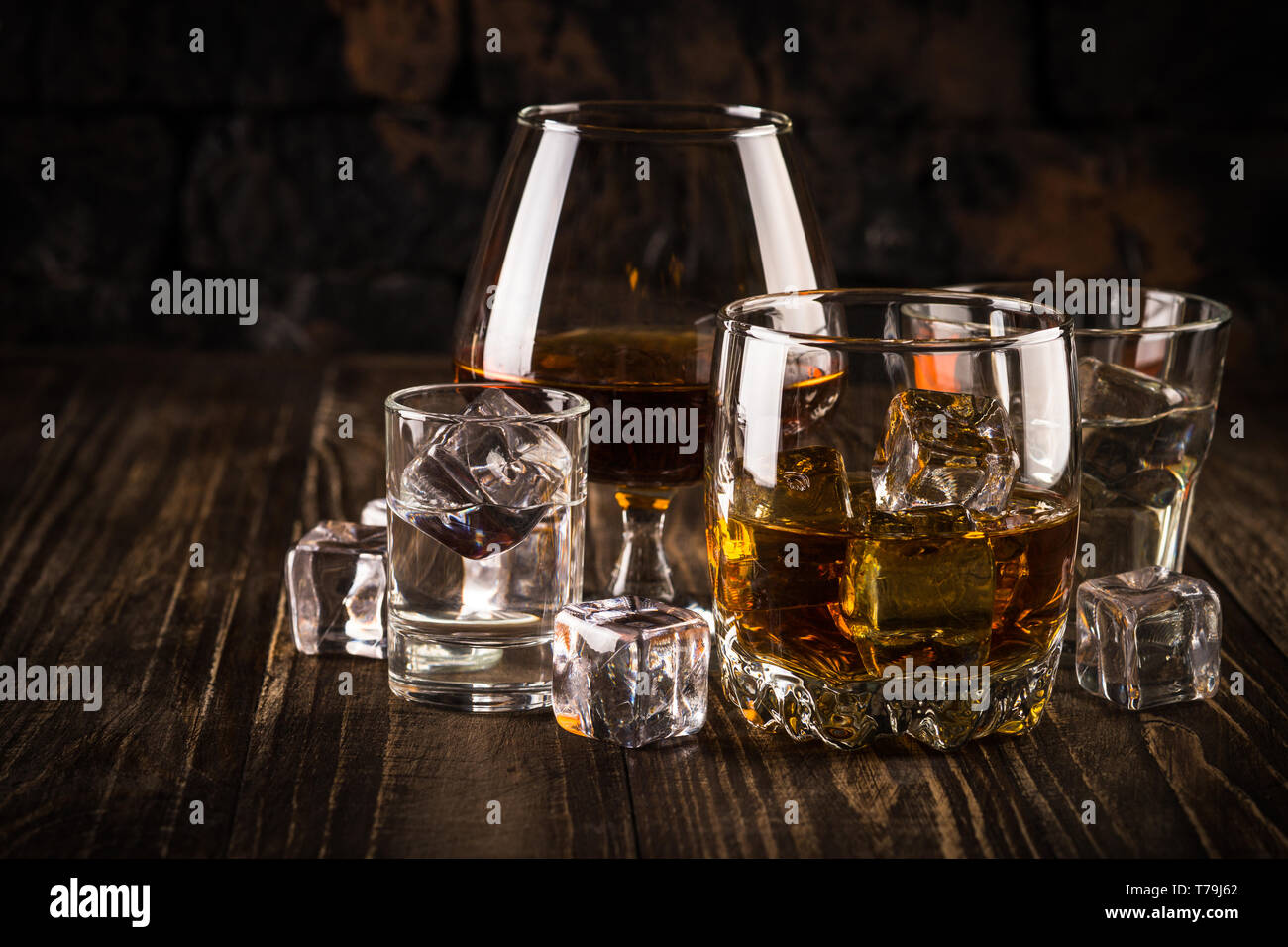 Strong alcohol drinks - whiskey, cognac, vodka, rum, tequila Stock ...