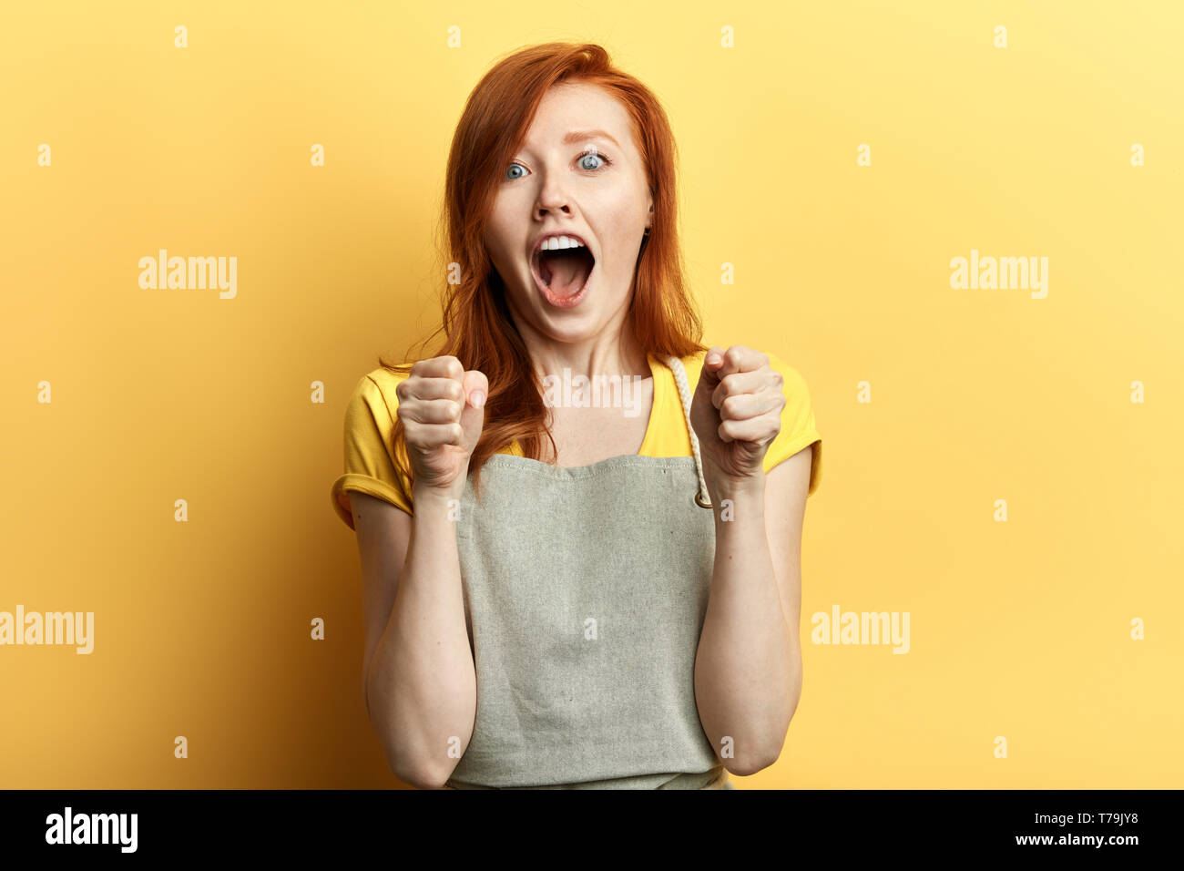 ginger garderner, waitress, housewife with red hair rejoicing at ...
