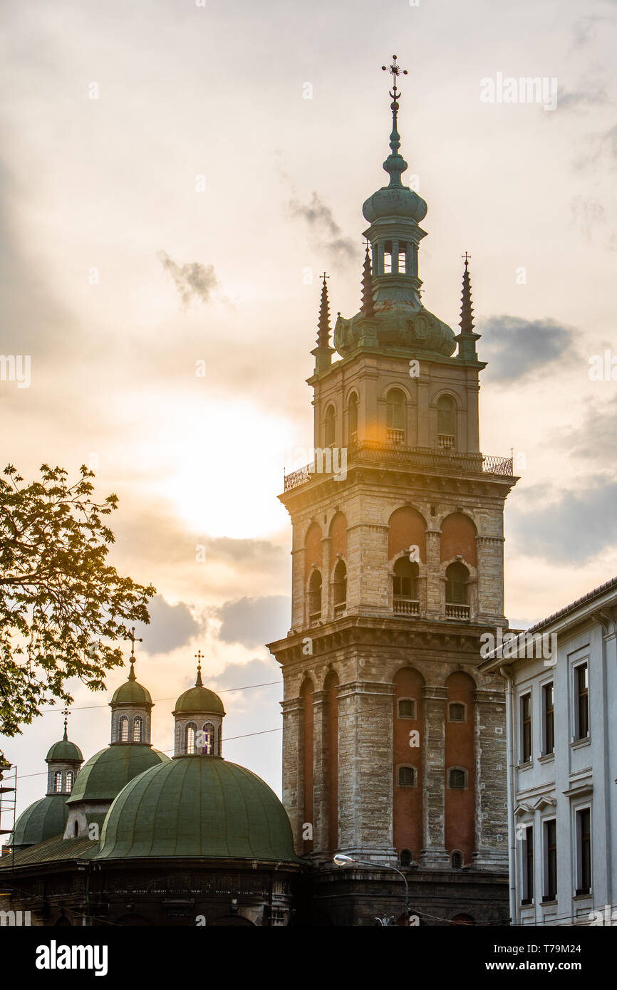 church tower view on sunset. old european architecture Stock Photo - Alamy