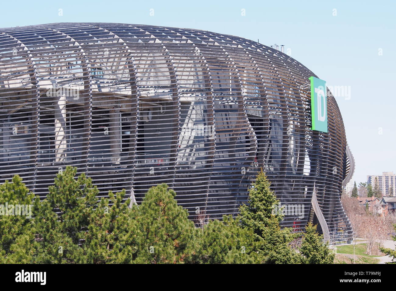 Close up of exterior wood-wrapping, south side, TD Place Stadium ...