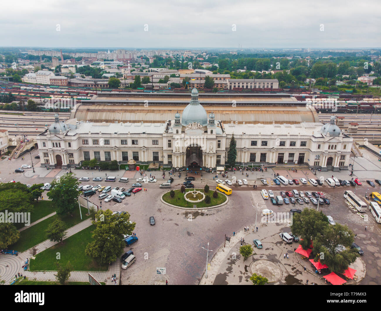 aerial view of railway station. old european architecture Stock Photo ...