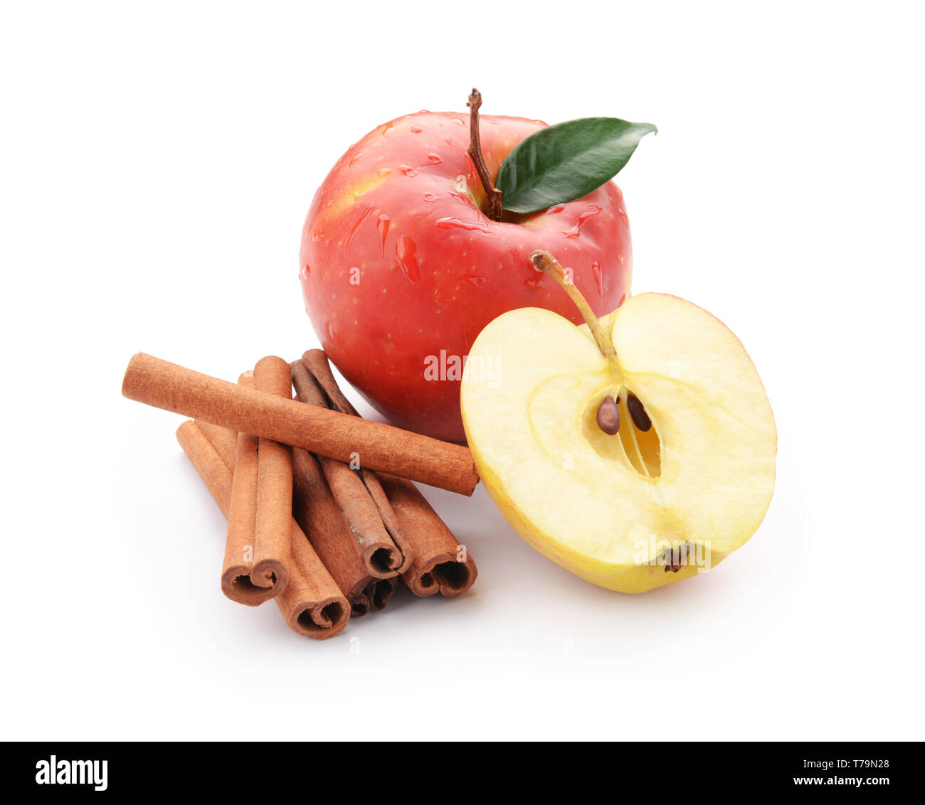 Fresh apples and cinnamon sticks on white background Stock Photo - Alamy