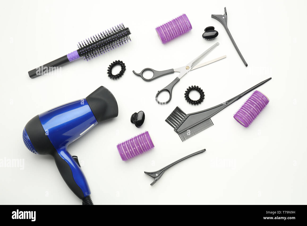 Professional hairdresser's supplies on white background Stock Photo - Alamy