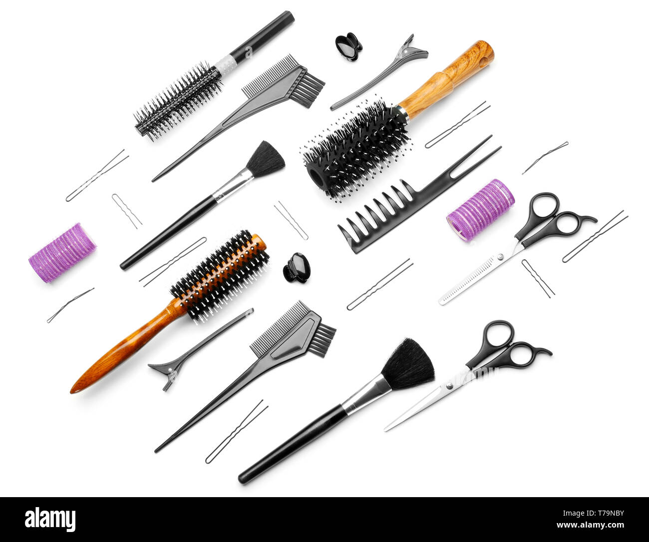 Professional hairdresser's supplies on white background Stock Photo - Alamy