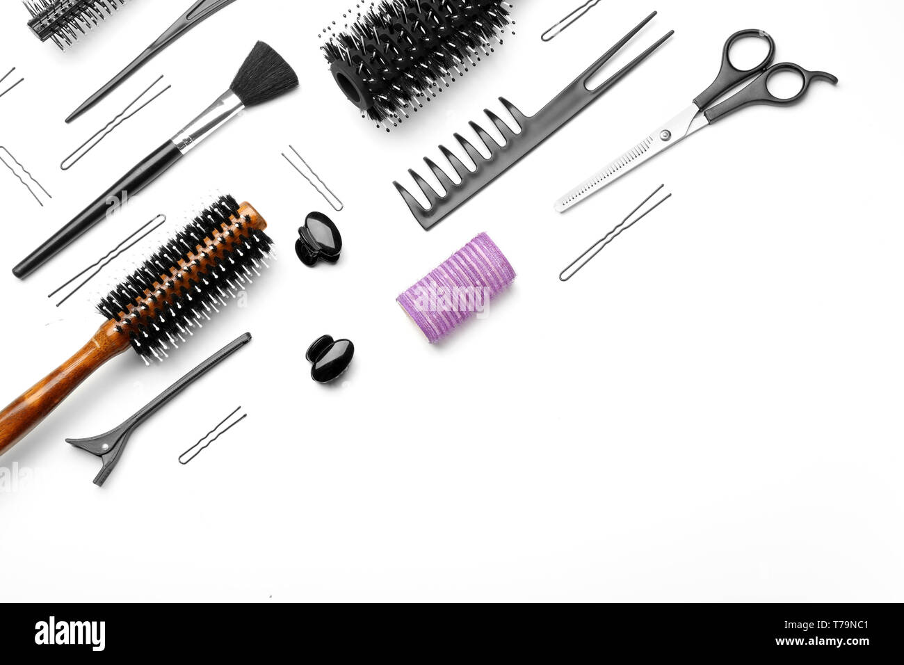 Professional hairdresser's supplies on white background Stock Photo - Alamy