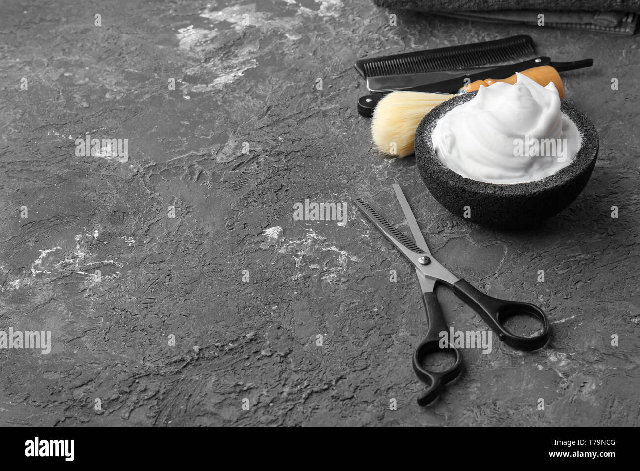 Set for shaving on textured background Stock Photo - Alamy