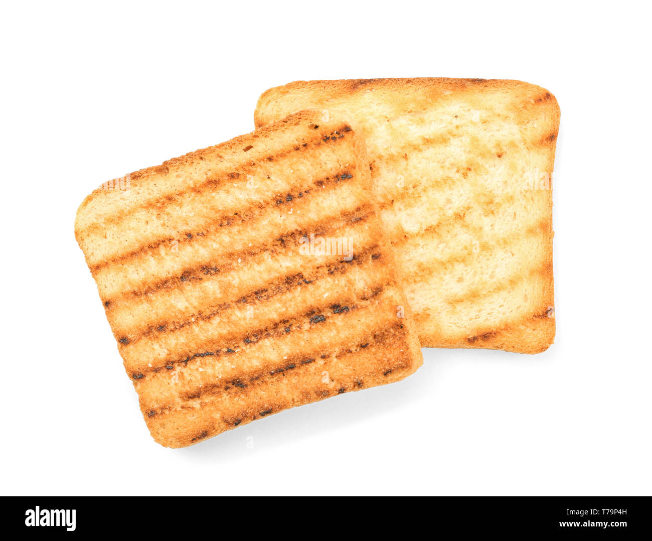 Tasty toasted bread on white background, top view Stock Photo - Alamy