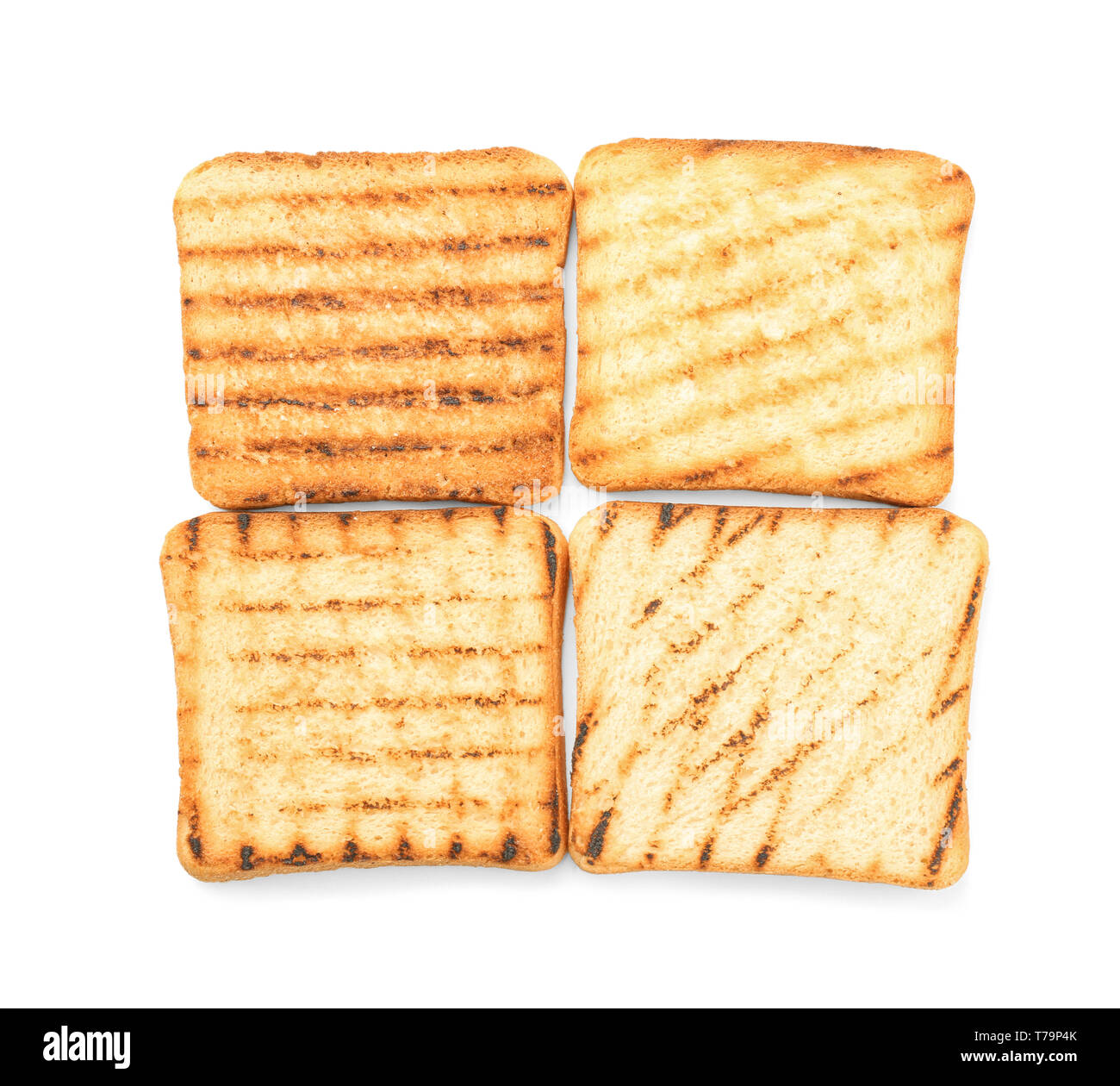 Tasty toasted bread on white background, top view Stock Photo - Alamy