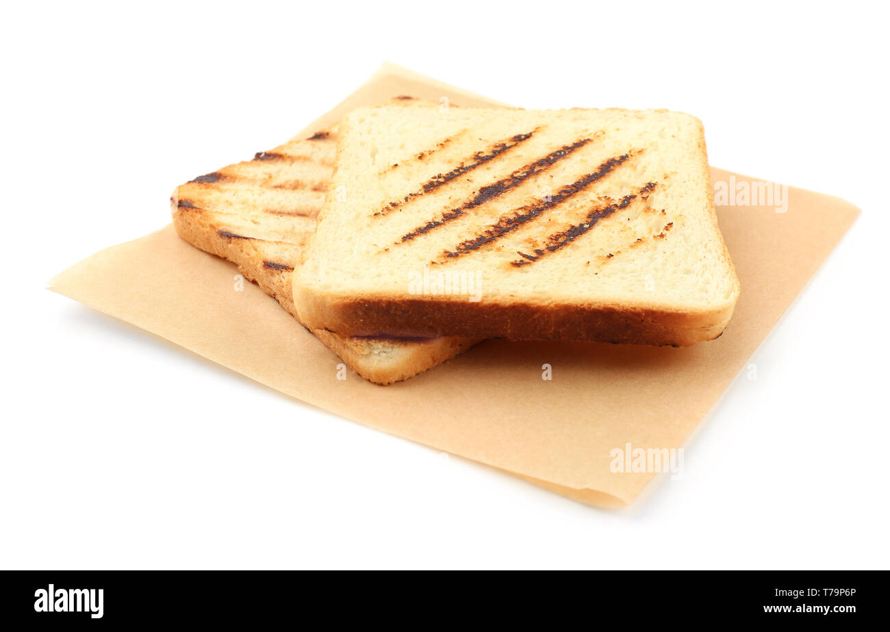 Tasty toasted bread on white background Stock Photo - Alamy