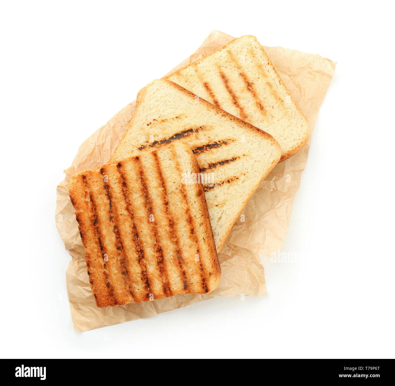 Tasty toasted bread on white background Stock Photo - Alamy
