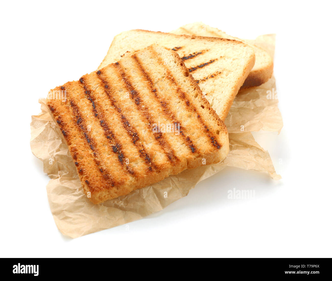 Tasty toasted bread on white background Stock Photo - Alamy