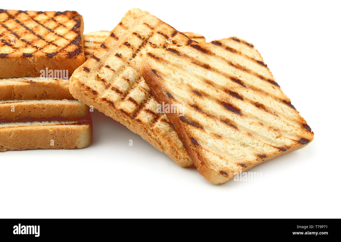 Tasty toasted bread on white background Stock Photo - Alamy
