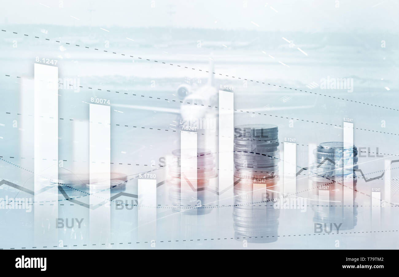 Graph on rows of coins. Financial stock trading graph chart diagram ...