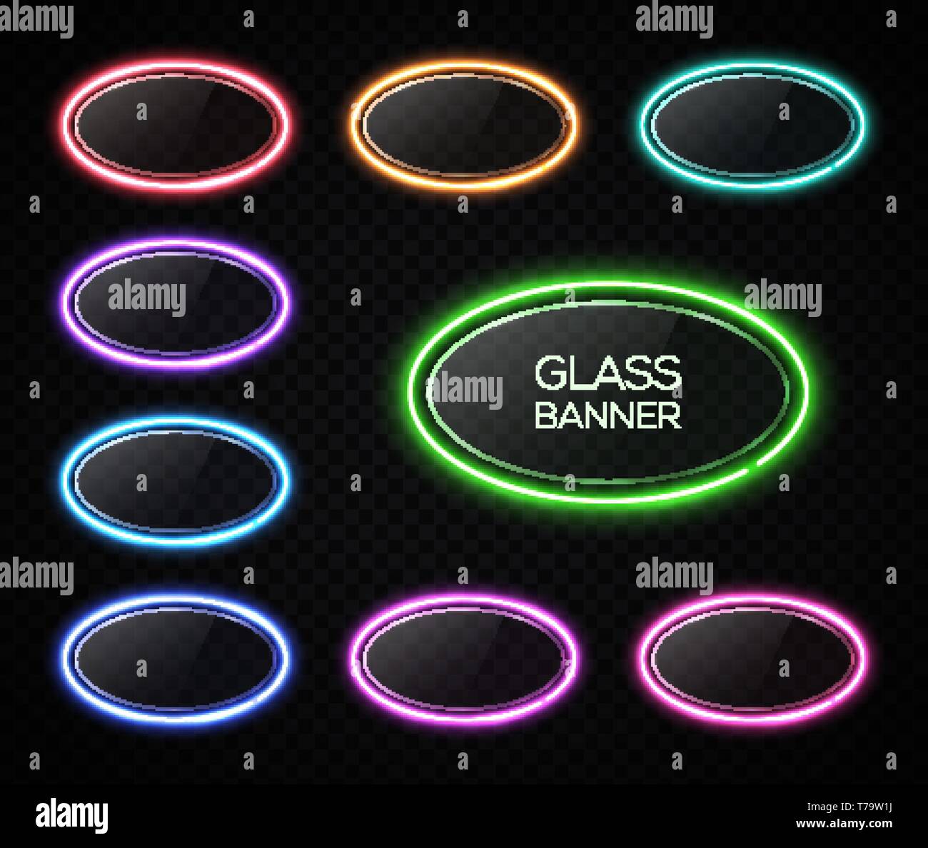 Colorful oval neon lights banner design set Stock Vector Image & Art ...