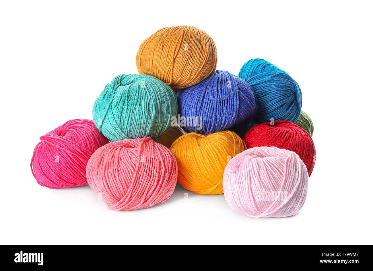 Colorful knitting yarn on white background Stock Photo - Alamy