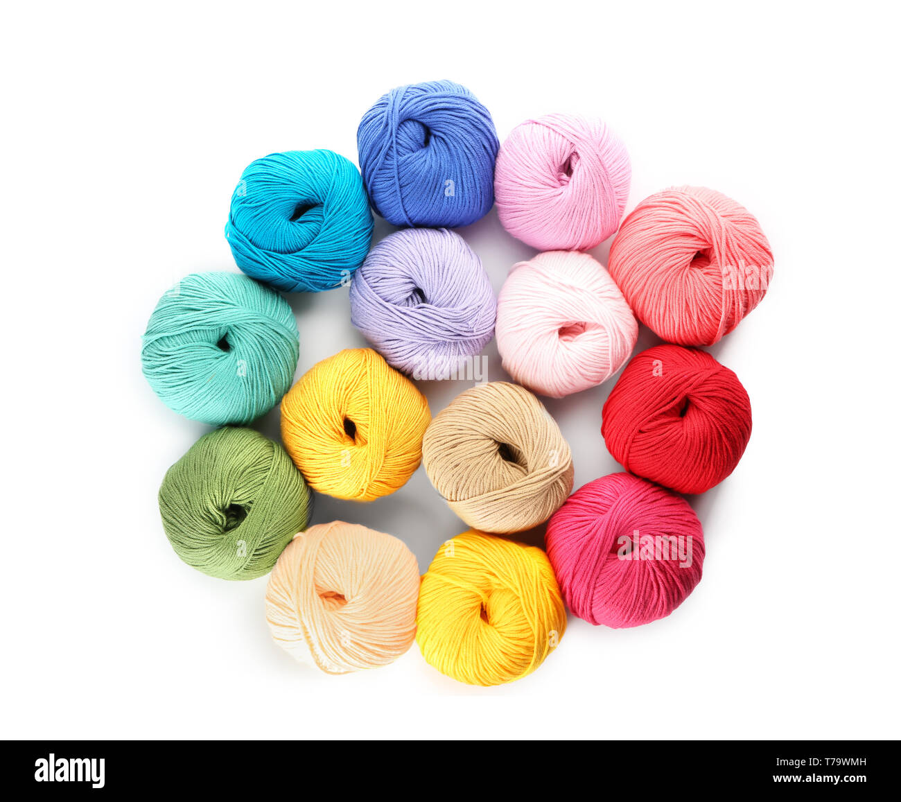Colorful knitting yarn on white background Stock Photo - Alamy