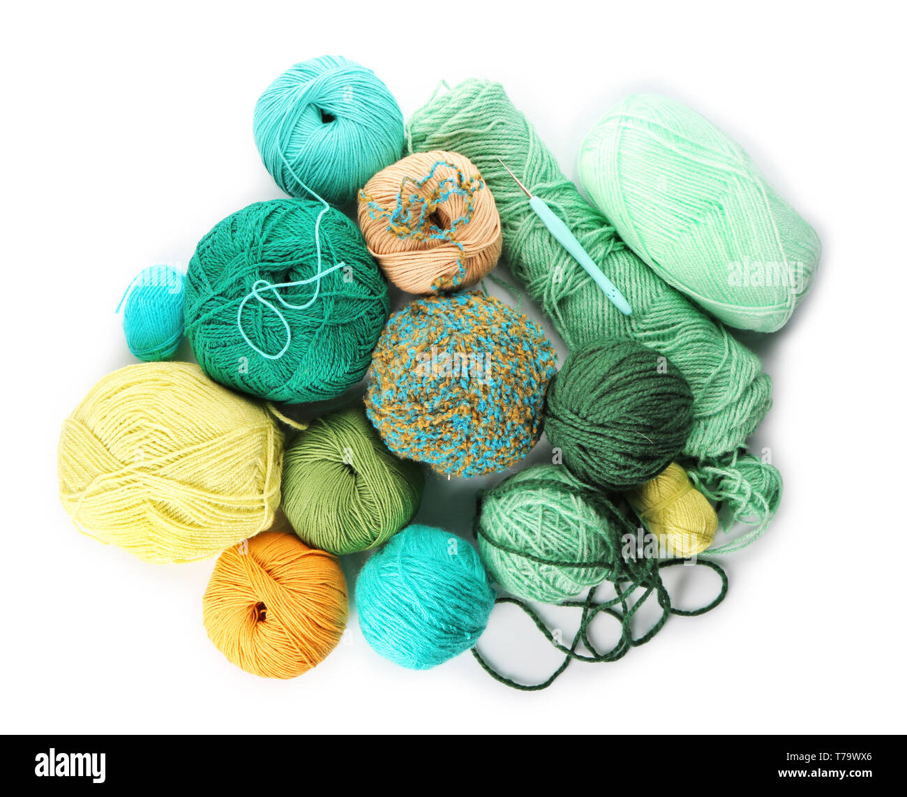 Colorful knitting yarn on white background Stock Photo - Alamy