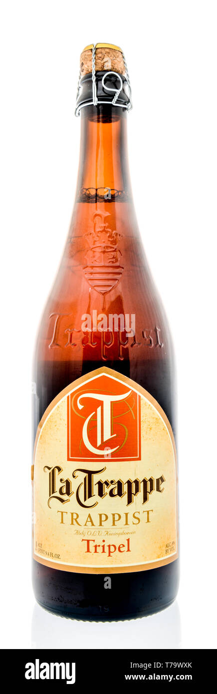 Winneconne, WI - 28 April 2019 : A bottle of Trappist La Trappe tripel ...