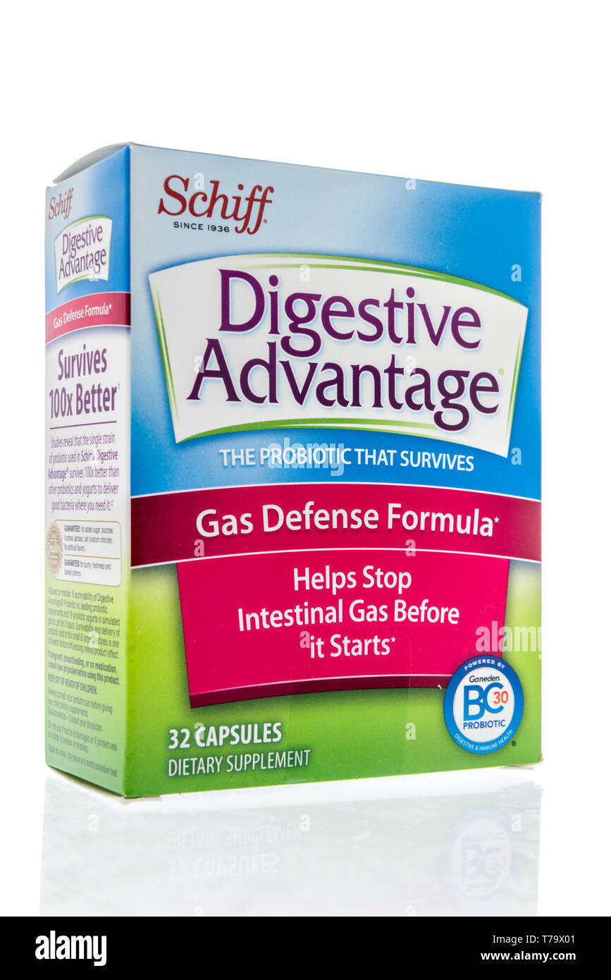 Winneconne, WI - 1 May 2019: A package of Schiff digestive advantage ...