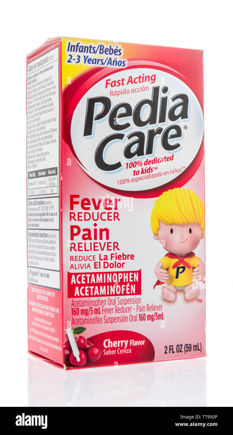 Winneconne, WI - 3 May 2019: A package of Childrens Pedia care fever ...