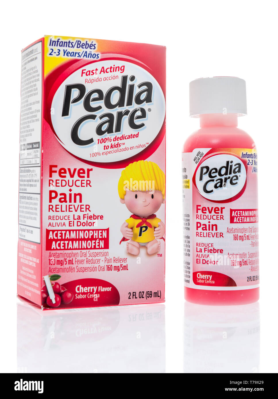 Winneconne, WI - 3 May 2019: A package of Childrens Pedia Care medicine ...